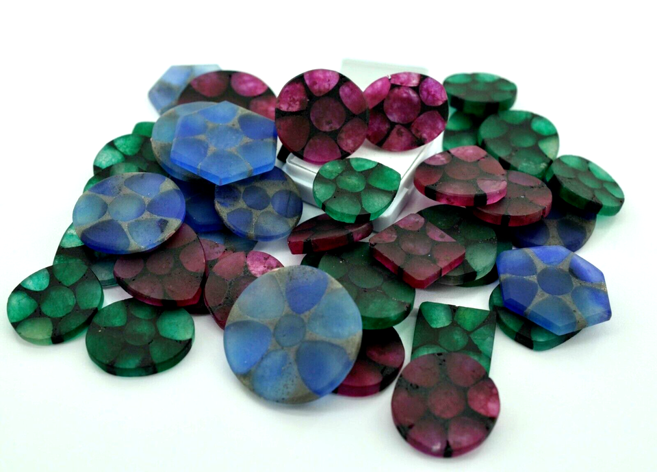 100 Ct Approx Natural Trapiche Ruby, Emerald, Sapphire Gemstone Lot 6-8 ...