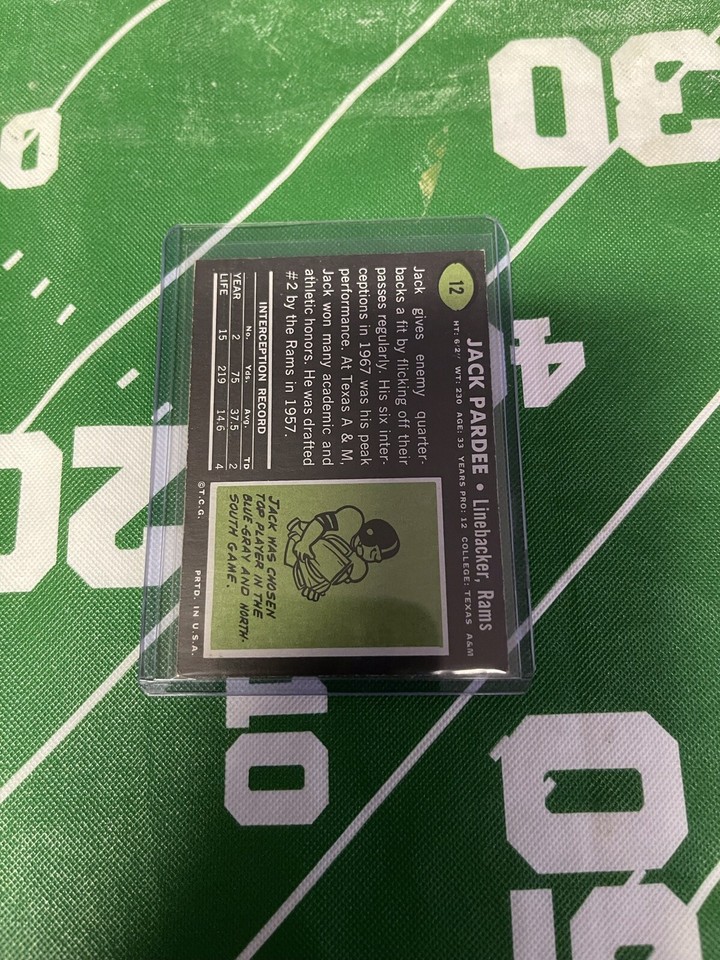 1969 TOPPS JACK PARDEE CARD LOS ANGELES RAMS #12 | eBay