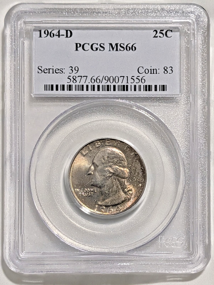 1964-D PCGS MS66 Rainbow Toned Lustrous Gem BU PQ Washington Silver ...