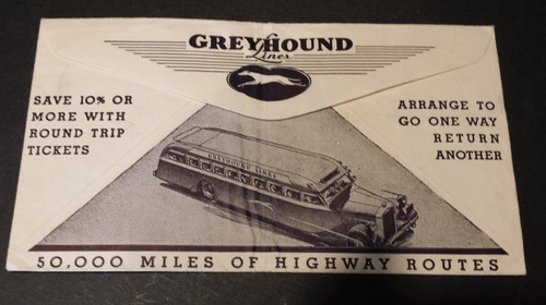Vintage Envelope, Greyhound Bus Lines, Ticket & Holder, misc. Route Map ...