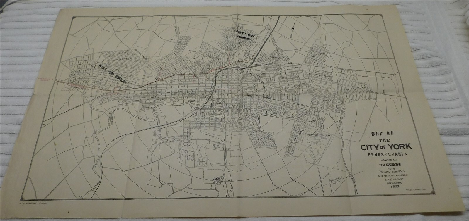 1923 Detailed Map of the City of York, Pa. Including All Suburbs at ...