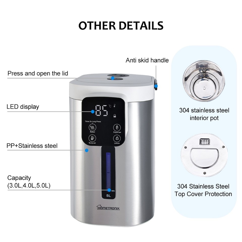 5L Instant Hot Water Dispenser Stainless Steel Catering Urn with 11 ...