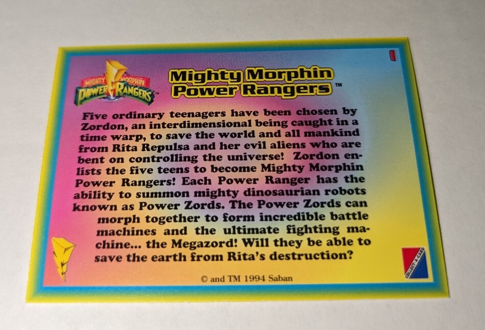 1994 Saban Mighty Morphin Power Rangers # 1 MMPR Trading Card TV Show ...