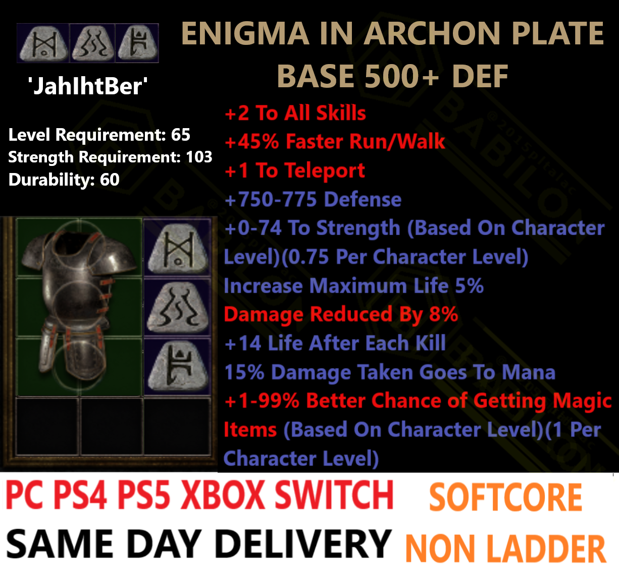 Enigma Archon 500 Base Diablo 2 Resurrected Items - Philippines | Ubuy