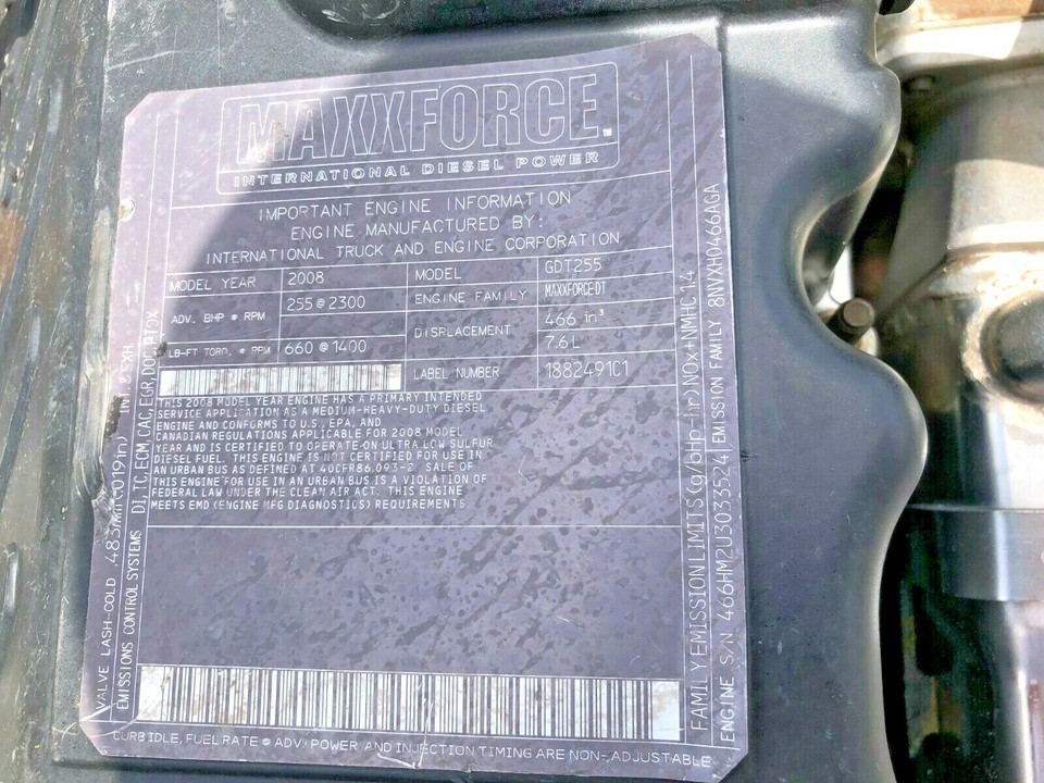 2008 International Maxxforce DT Engine 7.6L 255HP Diesel | OE | Serial ...