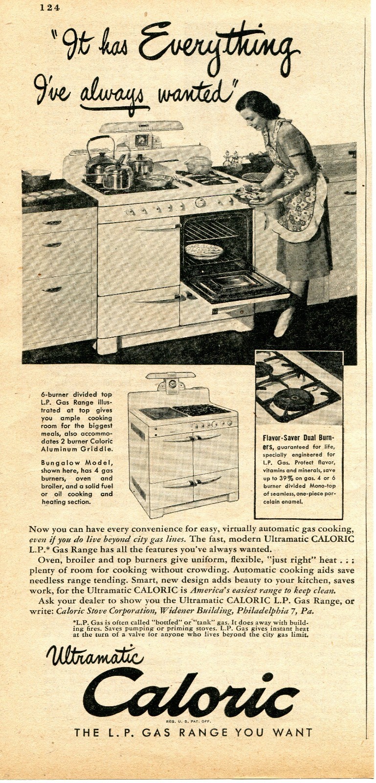 1947 Print Ad of Caloric Stove Corp Ultramatic LP Gas Range Oven has ...