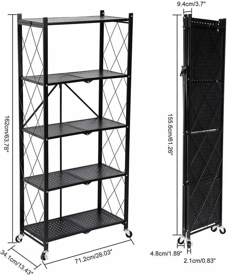 HealSmart 3/4/5Tier Heavy Duty Foldable Metal Rack Storage Shelving ...