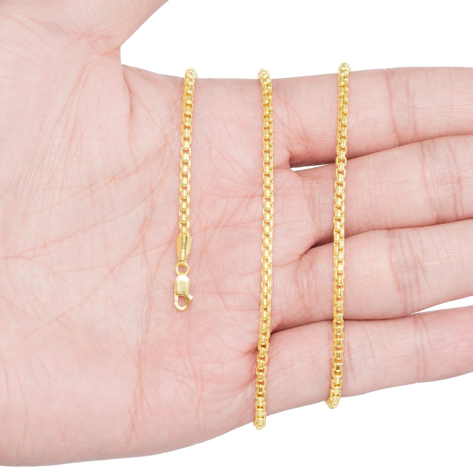 10K Yellow Gold 1.5mm-3.5mm Venetian Round Box Chain Necklace Men Women ...