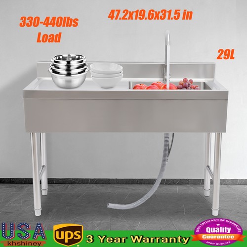 1 Compartment Commercial Kitchen Sink Prep Table with Faucet Stainless ...