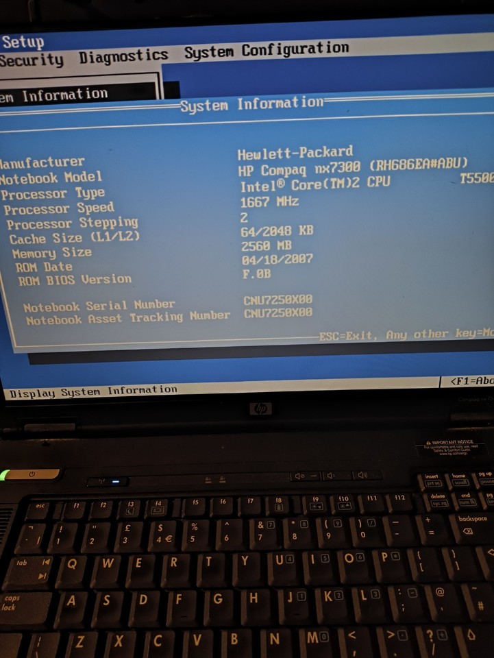 Vintage HP Compaq nx7300 Laptop – Core 2 Duo, 2GB RAM, No HDD, XP Key ...
