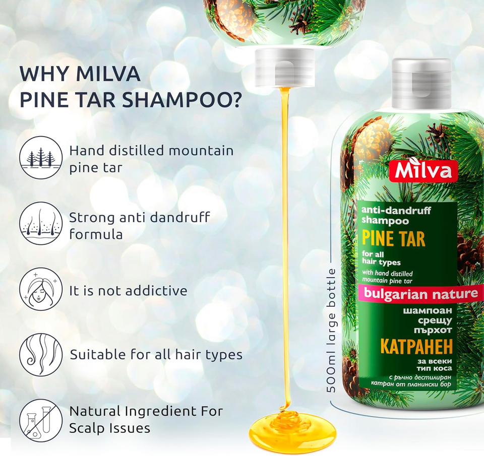 Milva Pine Tar Shampoo 500Ml Anti-Dandruff & Psoriasis Treatment for ...