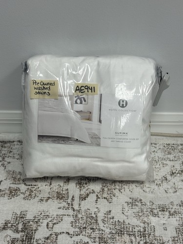 Hotel Collection 680 TC Supima Full/Queen Duvet & Shams Set White Pre ...