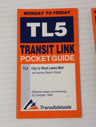 1995 TransAdelaide Bus Transit Link Pocket Guide Timetable - TL5 West ...