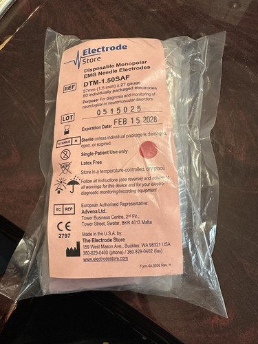 Disposable Monopolar EMG Needle Electrodes 0.37mm (1.5" x27G) 50 count ...