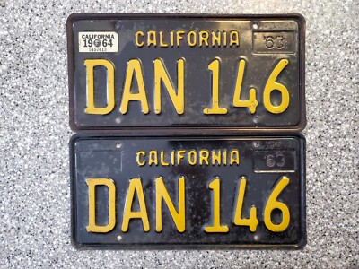 1963 Black California License Plates, 1964 Validation Sticker, DMV ...