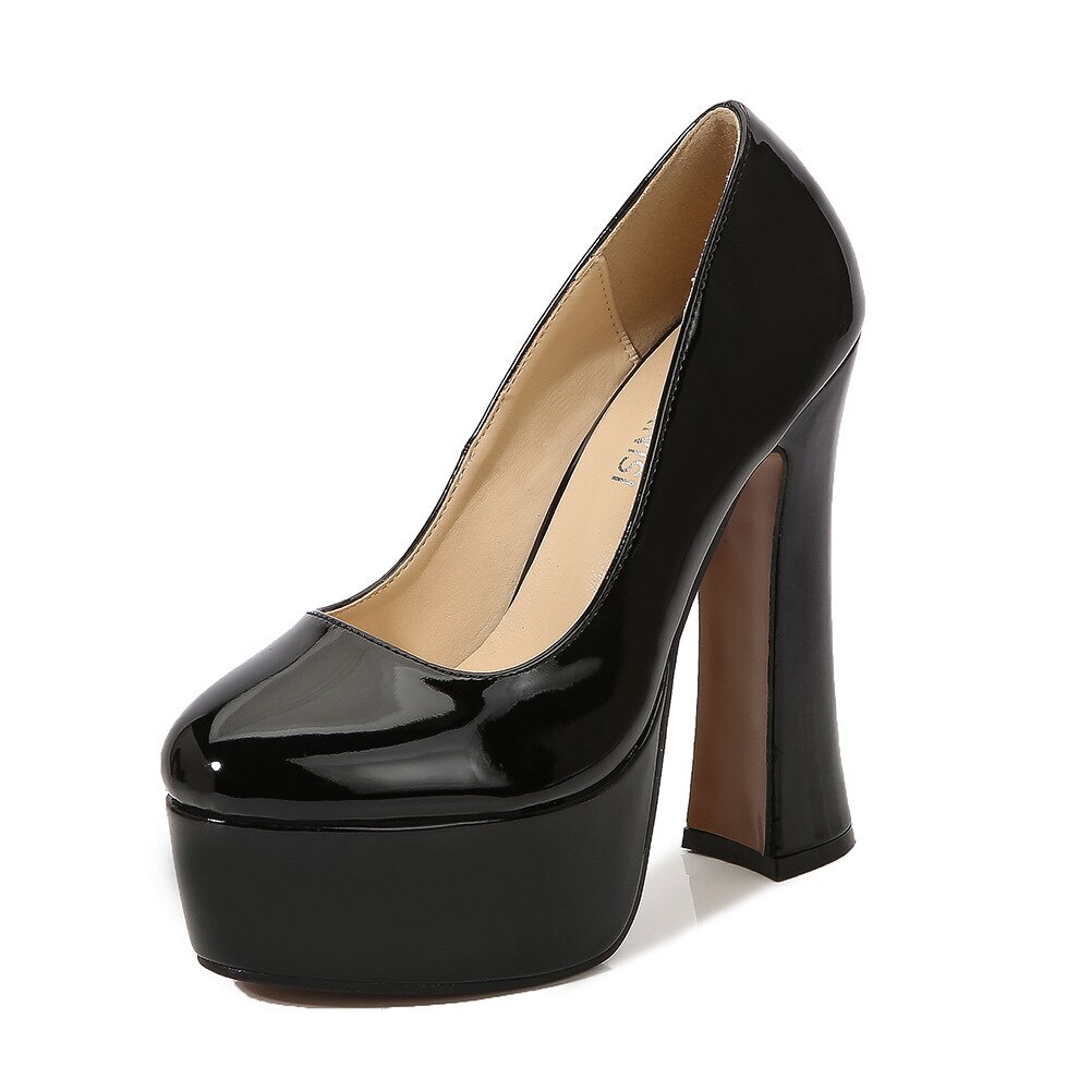 Women Pumps Catwalk Thick Heel Platform Round Toe High Heels Large Size ...