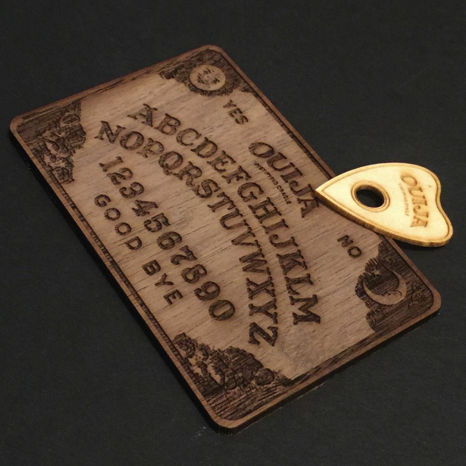 MINI OUIJA BOARD & Planchette - Wood Burned Natural WALNUT - 4 x 2.5 ...
