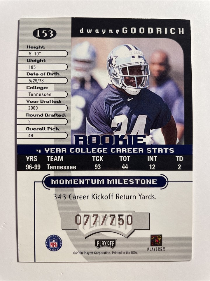 2000 Playoff Momentum Dwayne Goodrich RC /750 Dallas Cowboys #153 | eBay