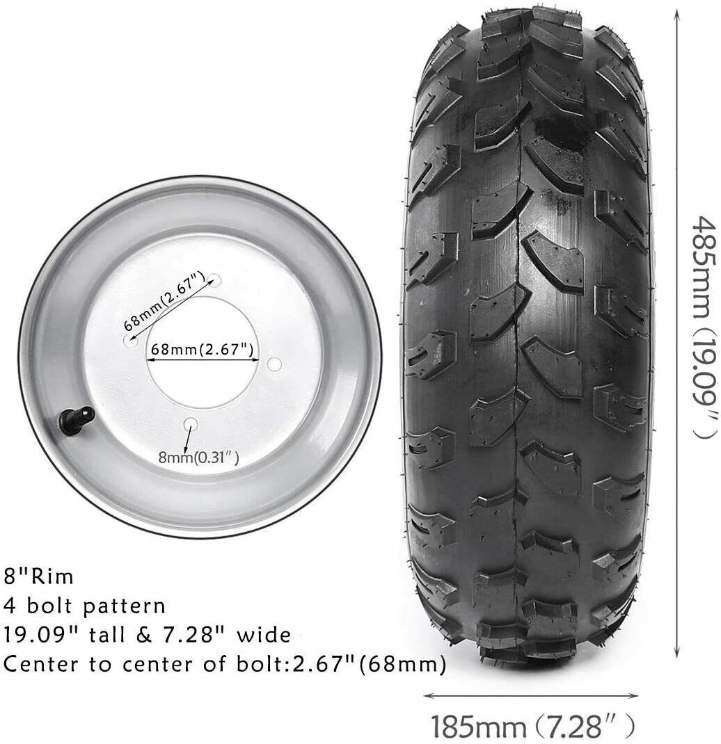 Sets of Two 19x7-8 ATV Tubeless Tires Rims 4 Bolts 68mm for Go Kart ...