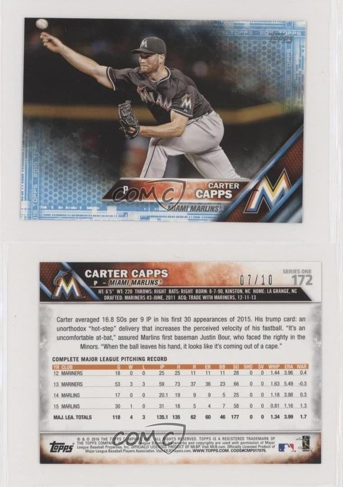 2016 Topps Mini Online Exclusive Blue 7/10 Carter Capps #172 ux6 | eBay