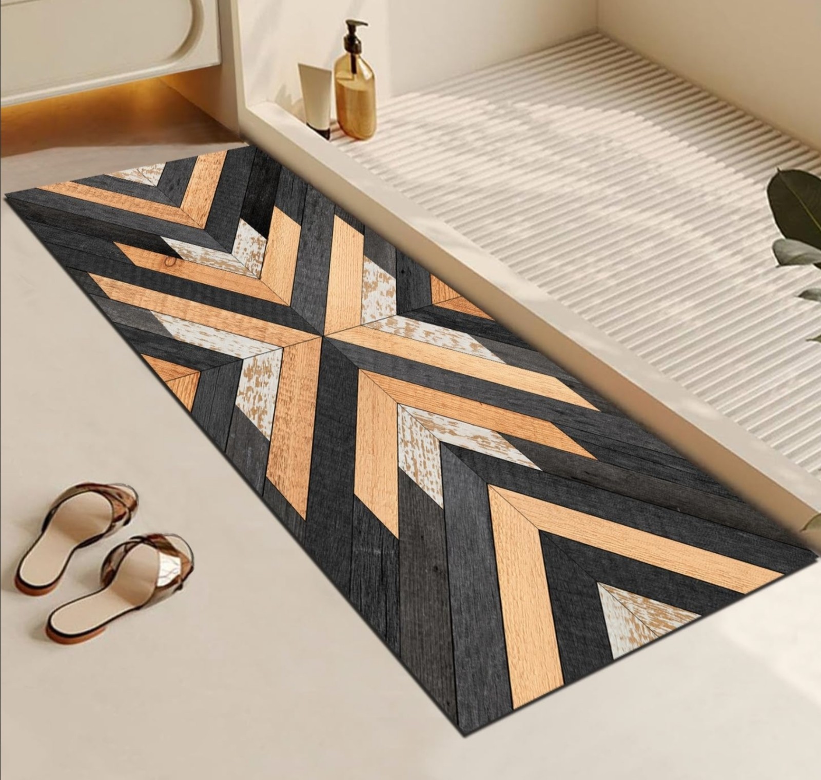 16x43 Boho Bathroom Rug Runner Bath Mat, Western Aztec Style