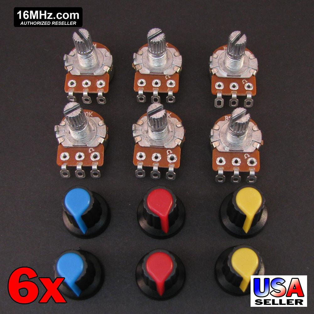 6x 1K Ohm Linear Taper Solder Lug Potentiometer B1K Black Knob USA 6pcs ...