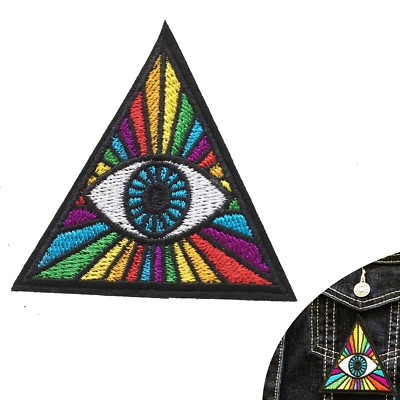Illuminati iron on patch - rainbow triangle love eye iron-on embroidery ...