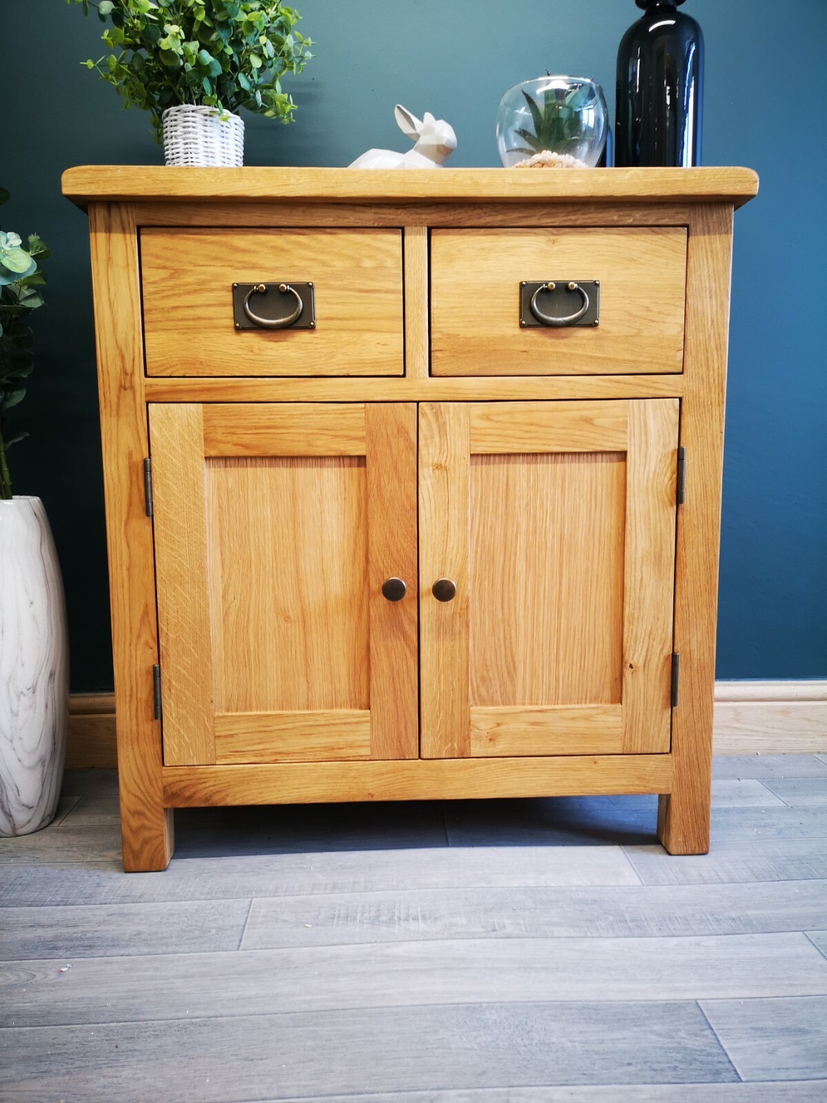 Rustic Oak Mini Sideboard Small Wood Cupboard 2 Doors & 2 Drawers 75cm ...