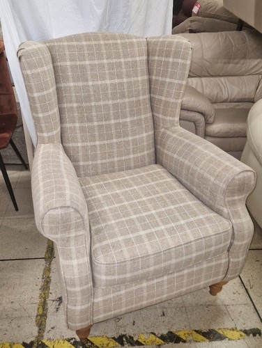 NEXT Sherlock Beige Check Highback Wingback Armchair - CS D33 | eBay UK