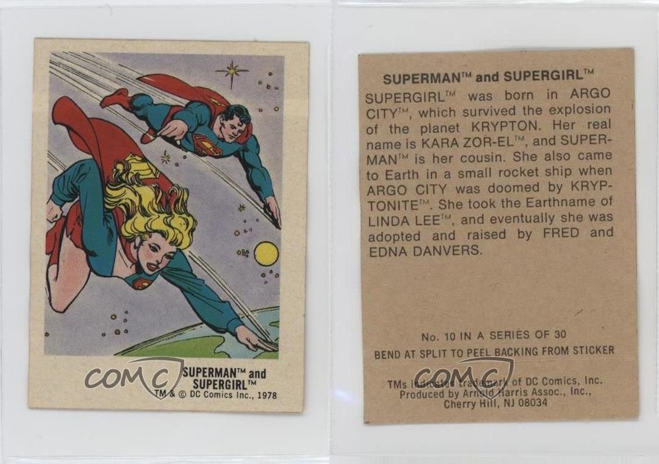 1978 DC Super Hero Stickers Food Issue Superman and Supergirl #10 10ti ...
