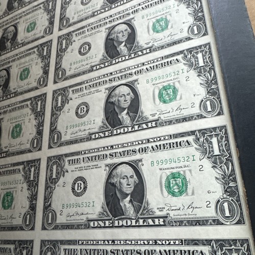 1981 UNCUT CURRENCY SHEET OF 32 ONE DOLLAR NOTES ~ $1 BILLS ~B ...