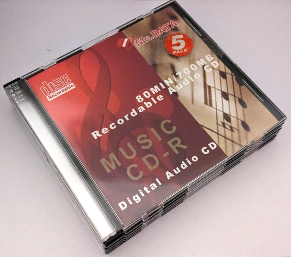 MR DATA CD-R 5 PACK / 80 MIN Digital Audio Music Blank CDR Discs - NEW ...