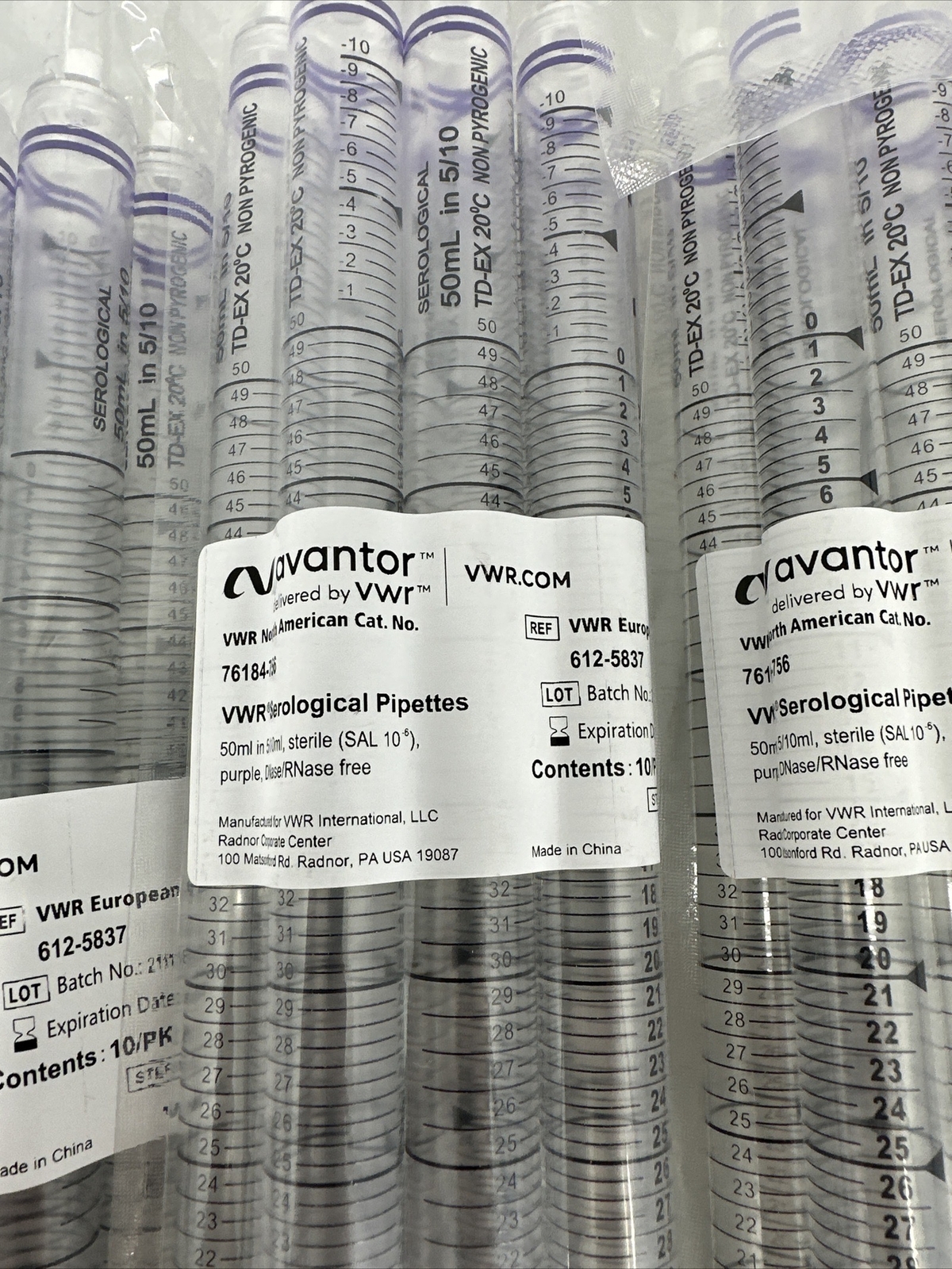 LOT OF 70 VWR Avantor 76184-756 Serological Pipettes 50mL in 5/10mL ...