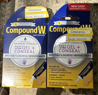 **LOT OF 2** Compound W Maximum Strength Gel Wart Remover + ConSeal ...