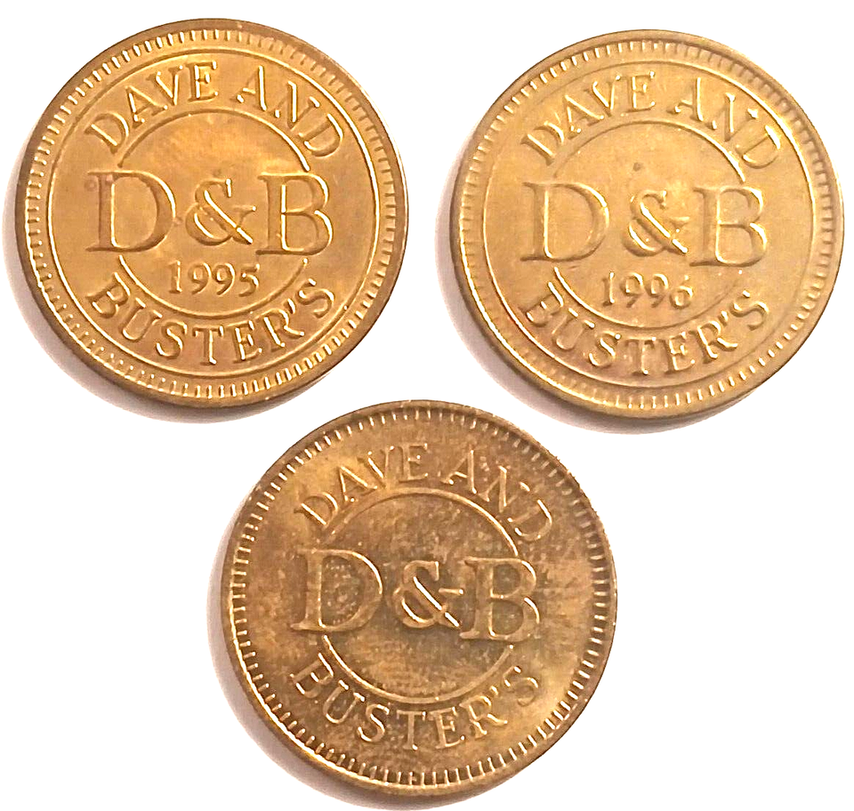 Vintage Dave & Busters Arcade Token Lot Of 3 All Different Brass .9375 ...