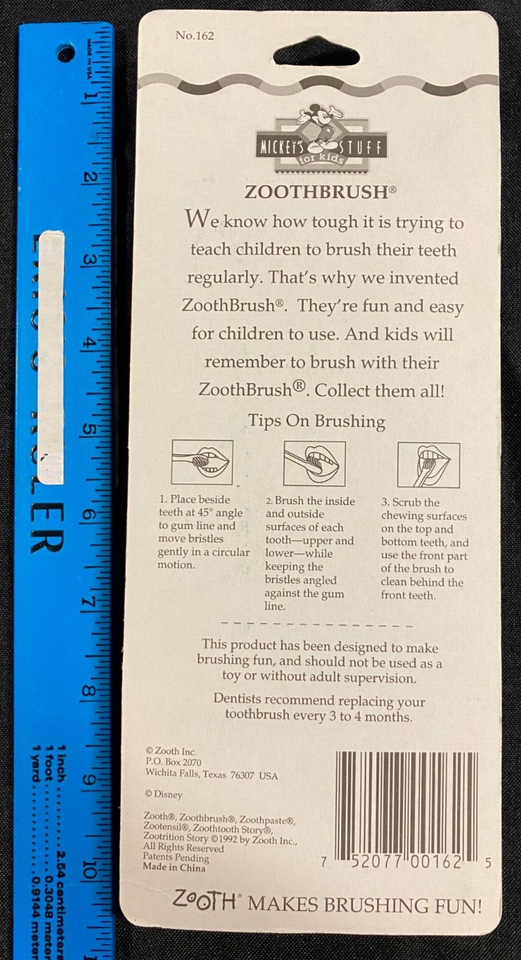 1992 ZOOTH DISNEY MICKEY'S STUFF FOR KIDS ZOOTHBRUSH THREE PACK! NEW ...
