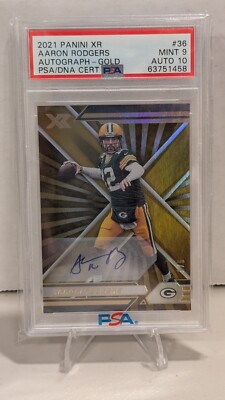2021 Panini XR Aaron Rodgers Gold Auto #1/5 Packers Mint 9 Auto 10 1st ...