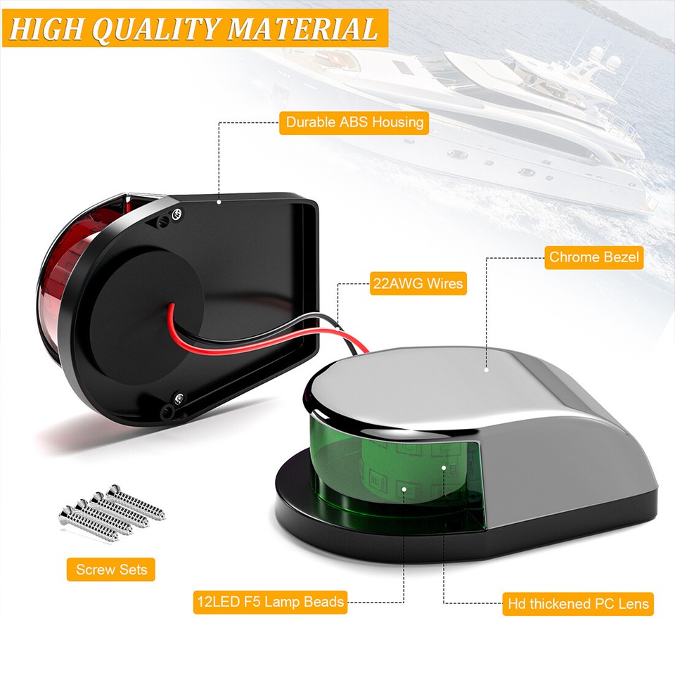2x Boat Marine Navigation Lights Red Green LED Bow Deck Running Signal ...