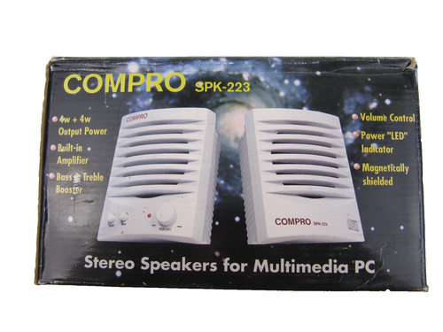 COMPRO SPEAKERS PC POWERED STEREO MAC 3.5MM SPK-223 BEIGE SYSTEM LAPTOP NOTEBOOK | eBay Australia