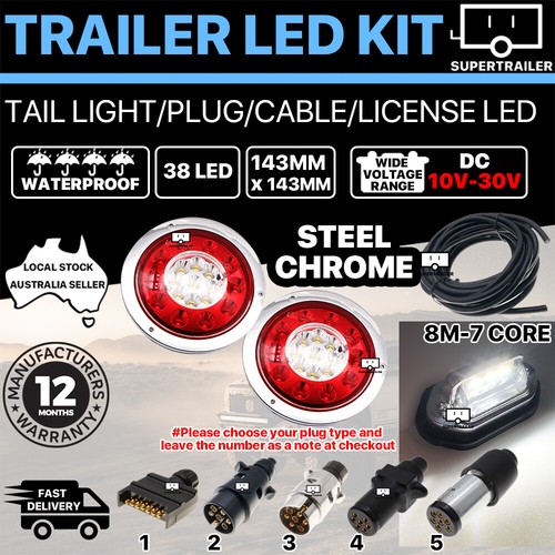 Pair of 38 LED TRAILER LIGHTS KIT 1x NUMBER PLATE, PLUG, 8M 7 CORE ...