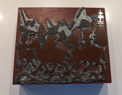 Vintage Wooden Block Metal Copper Printing Print Press Western Cowboy ...