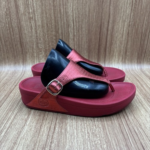 Fit Flop LULU Red Metallic Thong Platform Flip Flop Sandal Women's Size ...