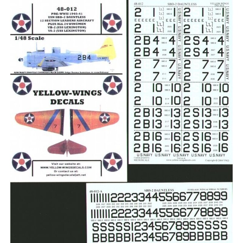 1/48 Yellow Wings Decals #48012 USN SBD-2 Dauntless VB-2 & VS-2 | eBay