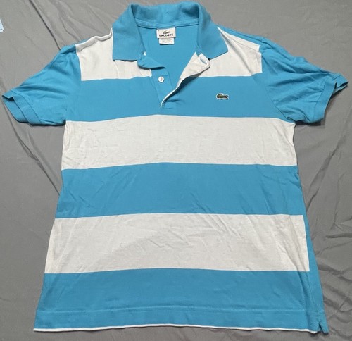 Lacoste Mens Size 3 Small Blue Striped Polo Devanlay Cotton Alligator ...