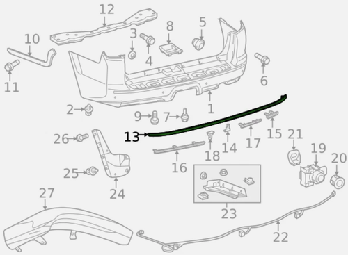 TOYOTA GENUINE OEM 10-23 4RUNNER CENTER REAR BUMPER CHROME MOULDING ...
