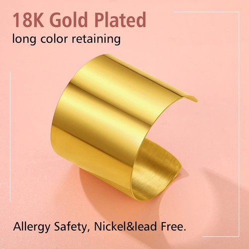 Simple Wide Cuff Bracelets for Women Chunky Arm Cuff 18K Gold Plated ...