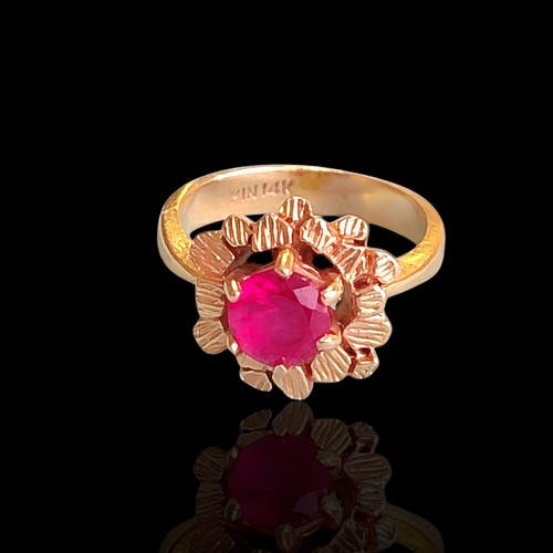 Vintage Kin 14k Yellow Gold Red Ruby Ring Sz 4 Flower Nugget Not Scrap ...