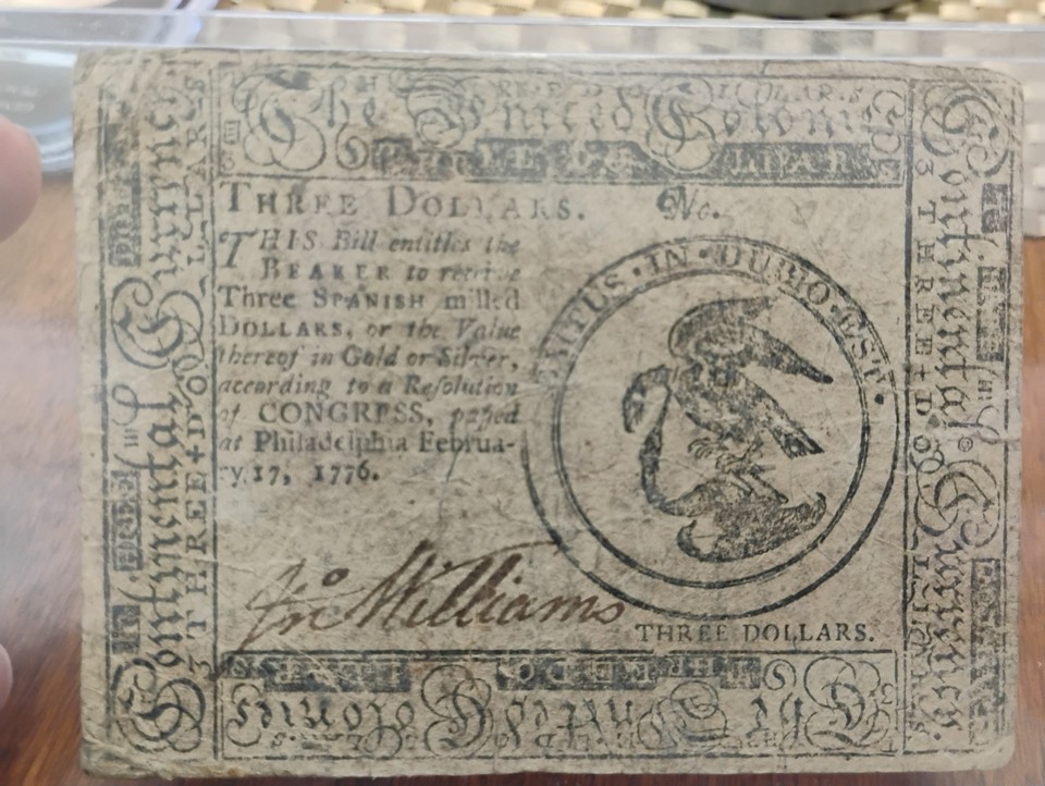 1776 Continental Currency Three Dollars US Colonial | eBay