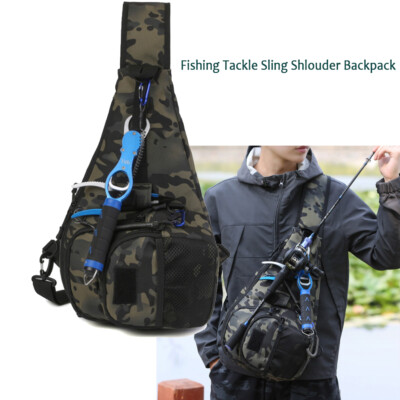 Fishing Tackle Sling Shlouder Backpack Fishing Rod Holde Crossbody Bag ...