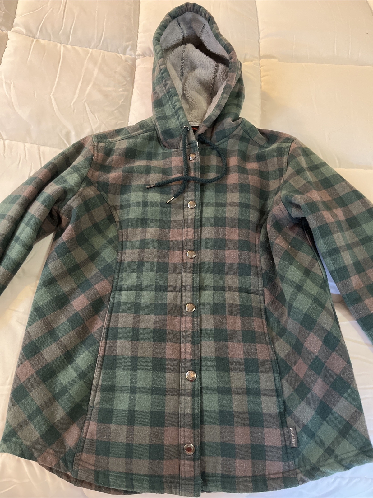 Wolverine Hooded Shirt/Jacket Green And Gray Plaid. … - Gem